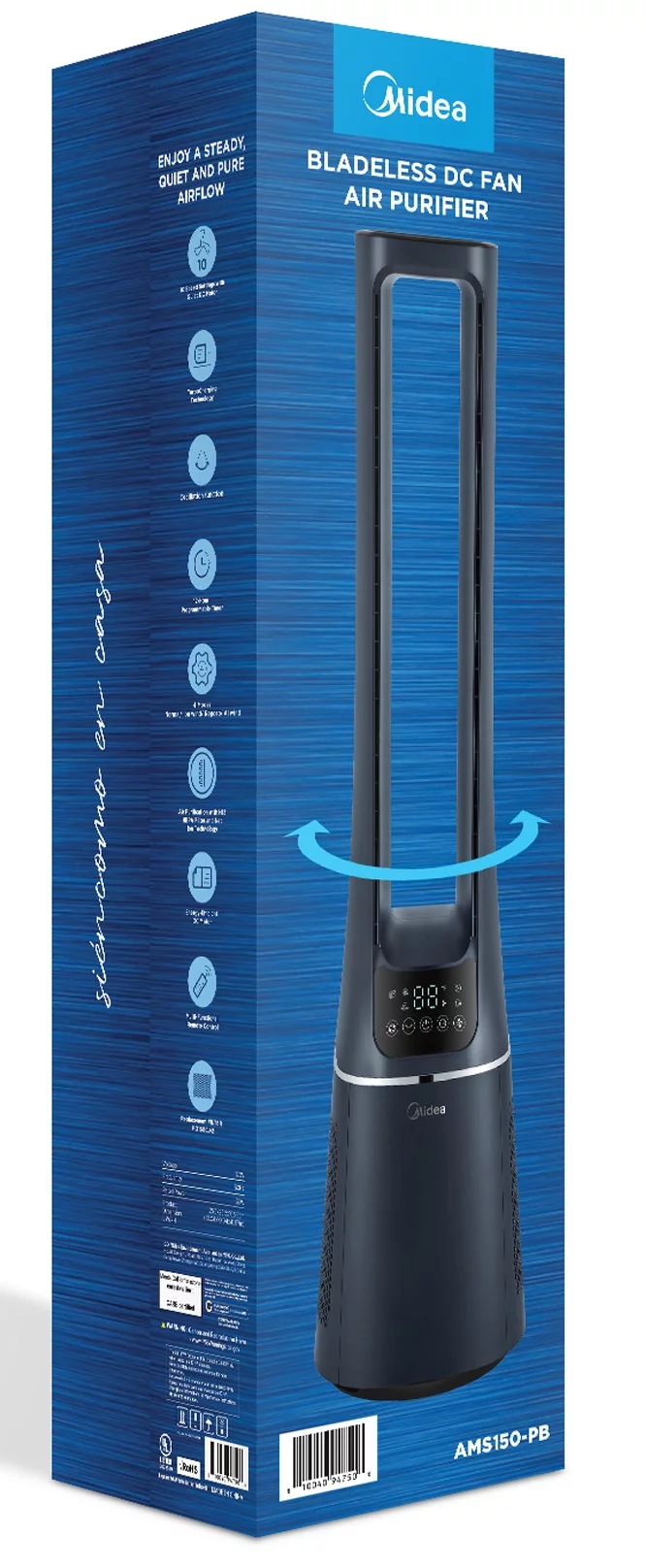 Midea 41" Tall 10-Speed Bladeless DC Tower Fan & HEPA Air Purifier with ...