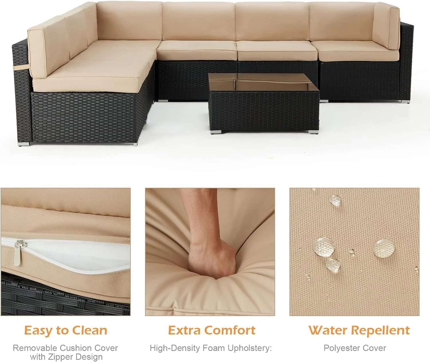 Danrelax 7-Piece Outdoor Sectional Sofa Patio Conversation Set, PE ...