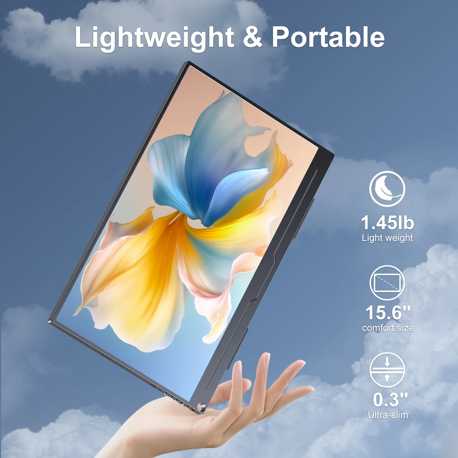 Portable Monitor Zero Frame, 15.6" Ultra Slim 1080P FHD 100% sRGB ...