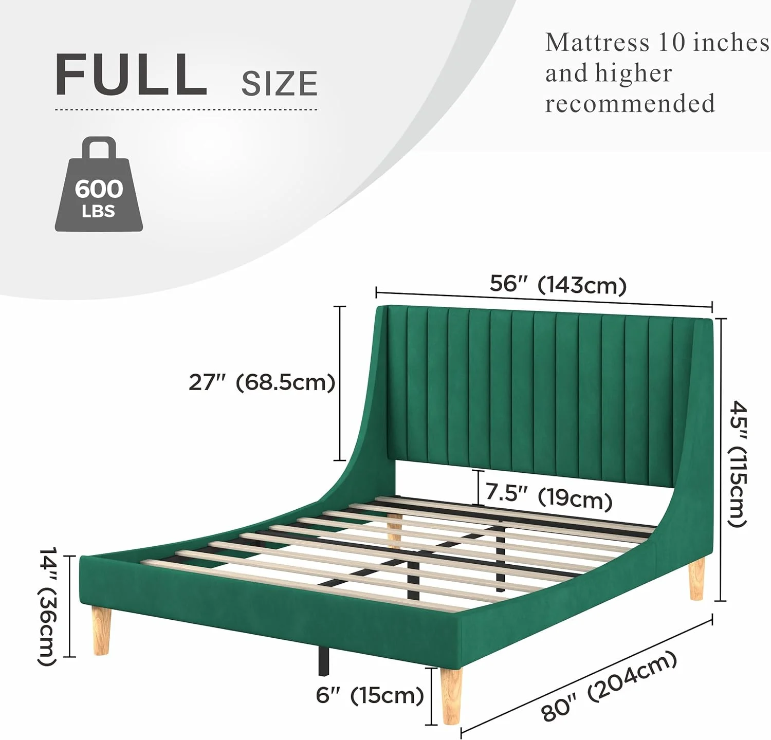 YGDU Full Vertical Tufted Channel Headboard Frame with Wingback Design ...