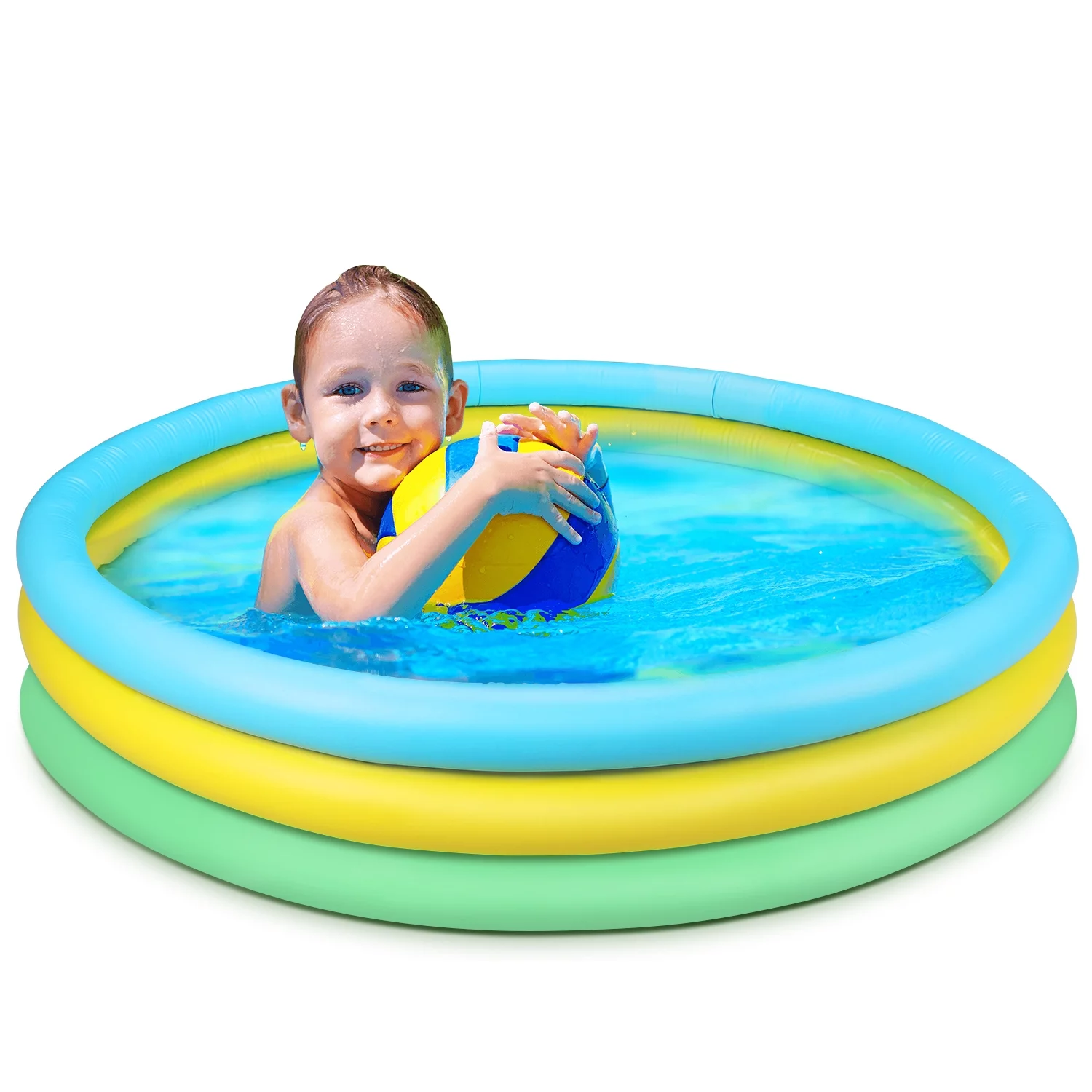Kiddie Pools, 59'' x 13'' Inflatable Baby Pool, 3 Rings Round Swimming ...