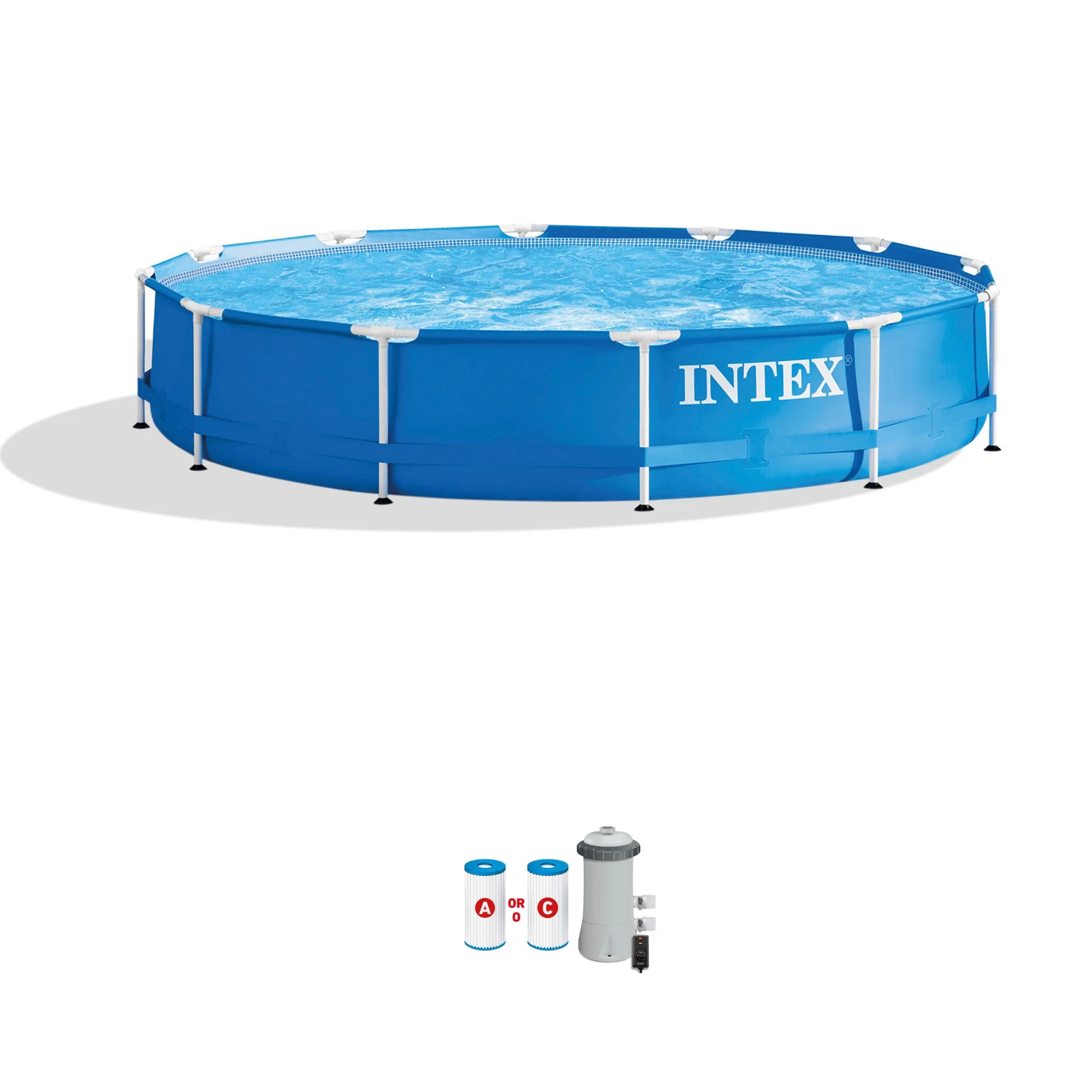 Open Box Intex 12' x 30" Metal Frame Round Above Ground Swimming Pool ...