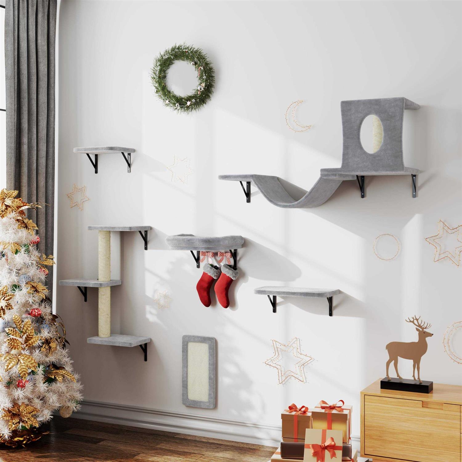 NUNU LAB Cat Wall Shelves 6 Pcs Luxury Wall-Mounted Cat Climber Set ...