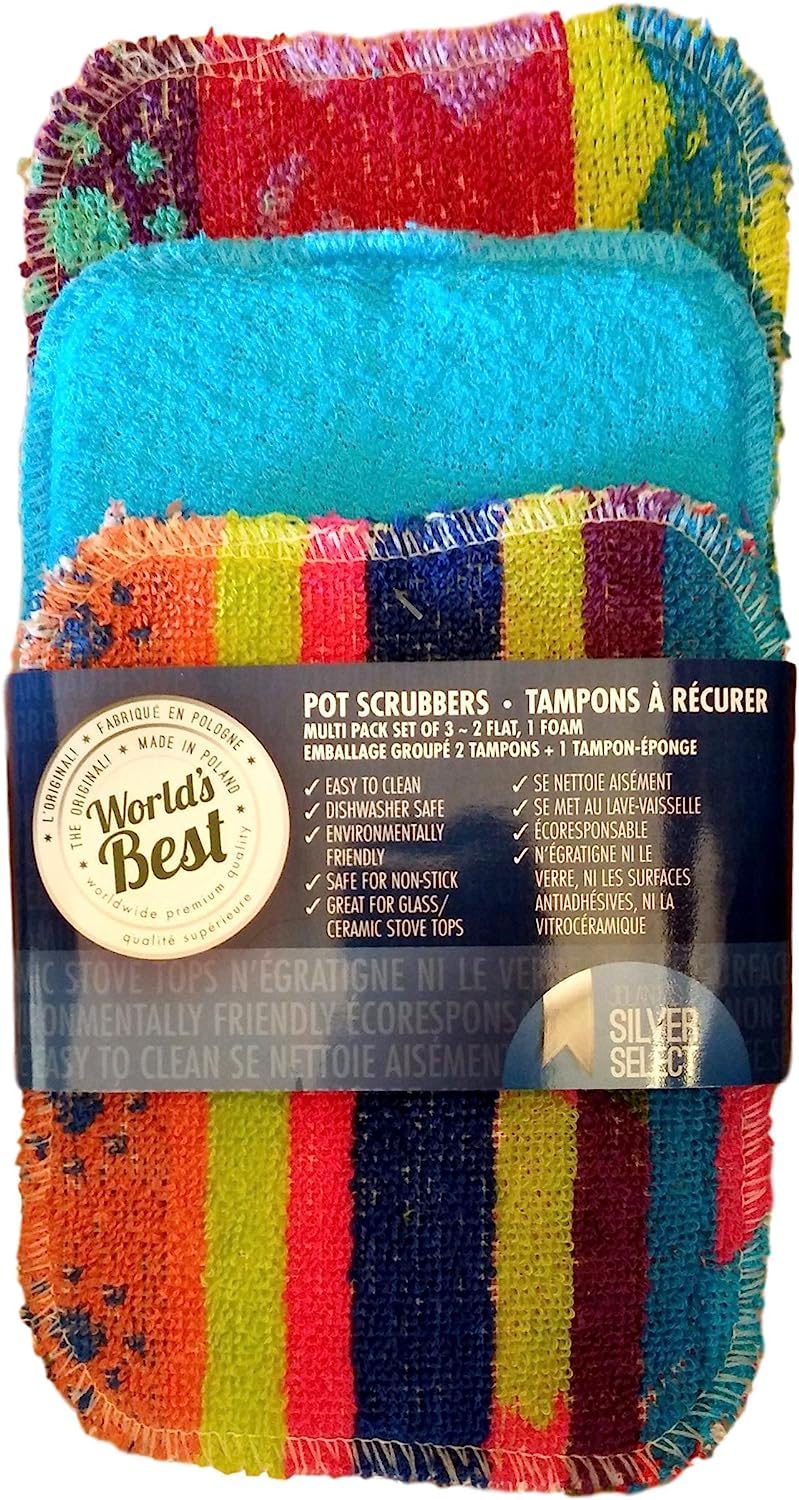 World's Best 2 Flat + 1 Foam Pot Scrubber (Assorted Colours / Designs ...