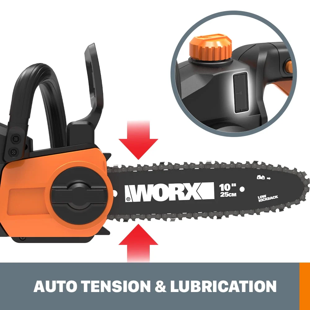 Worx WG322.9 20V Power Share 10" Cordless Chainsaw with Auto-Tension ...