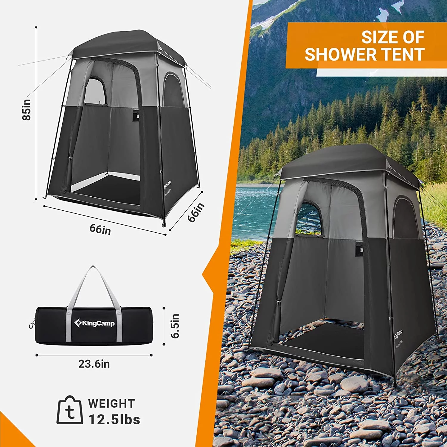 KingCamp Oversized Shower Tent Extra Wide 1 Room with Floor Waterproof ...