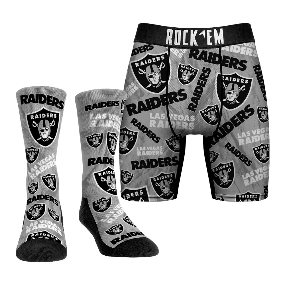 Men's Rock Em Socks Las Vegas Raiders All-Over Logo Underwear and Crew ...