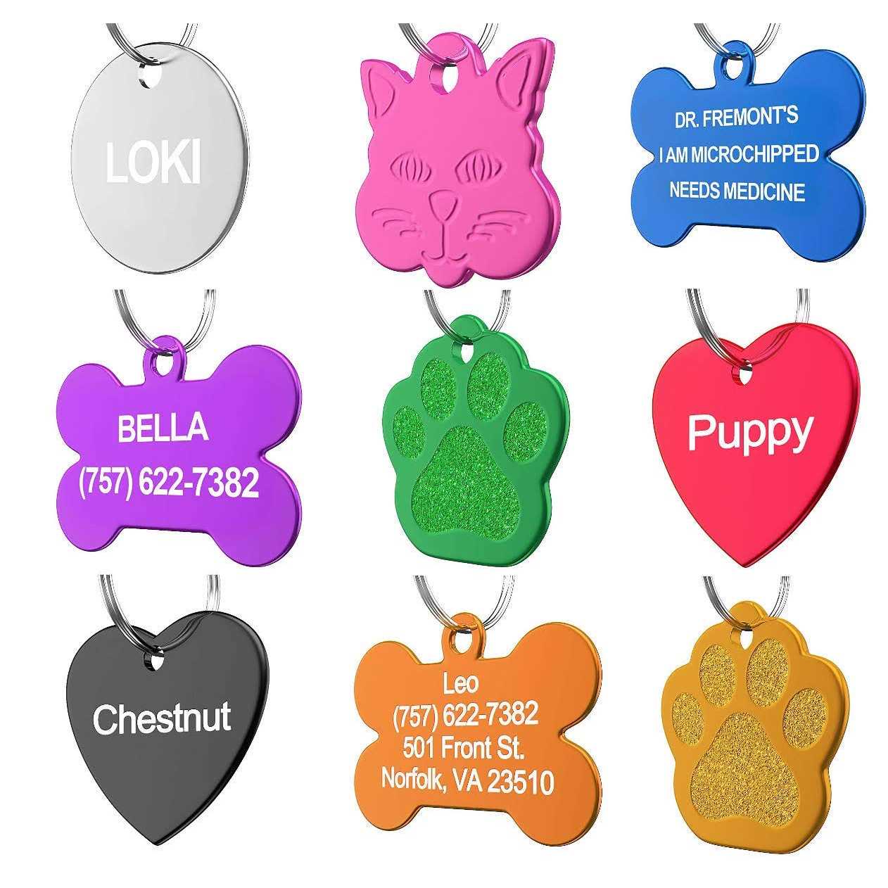 Pet ID Tag Custom for Dog Cat Personalized Many Shapes and Colors to ...